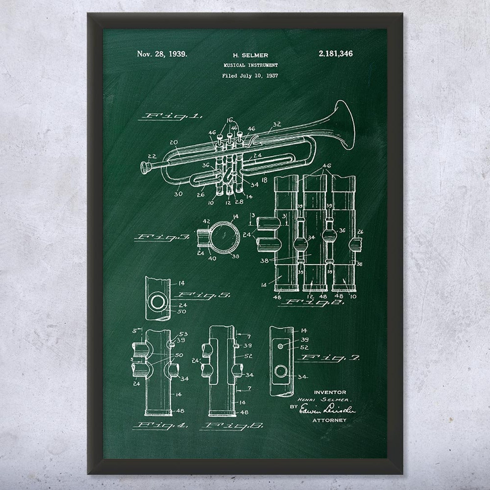 Framed Trumpet Wall Art Print Trumpet Design Jazz Art Music - Etsy