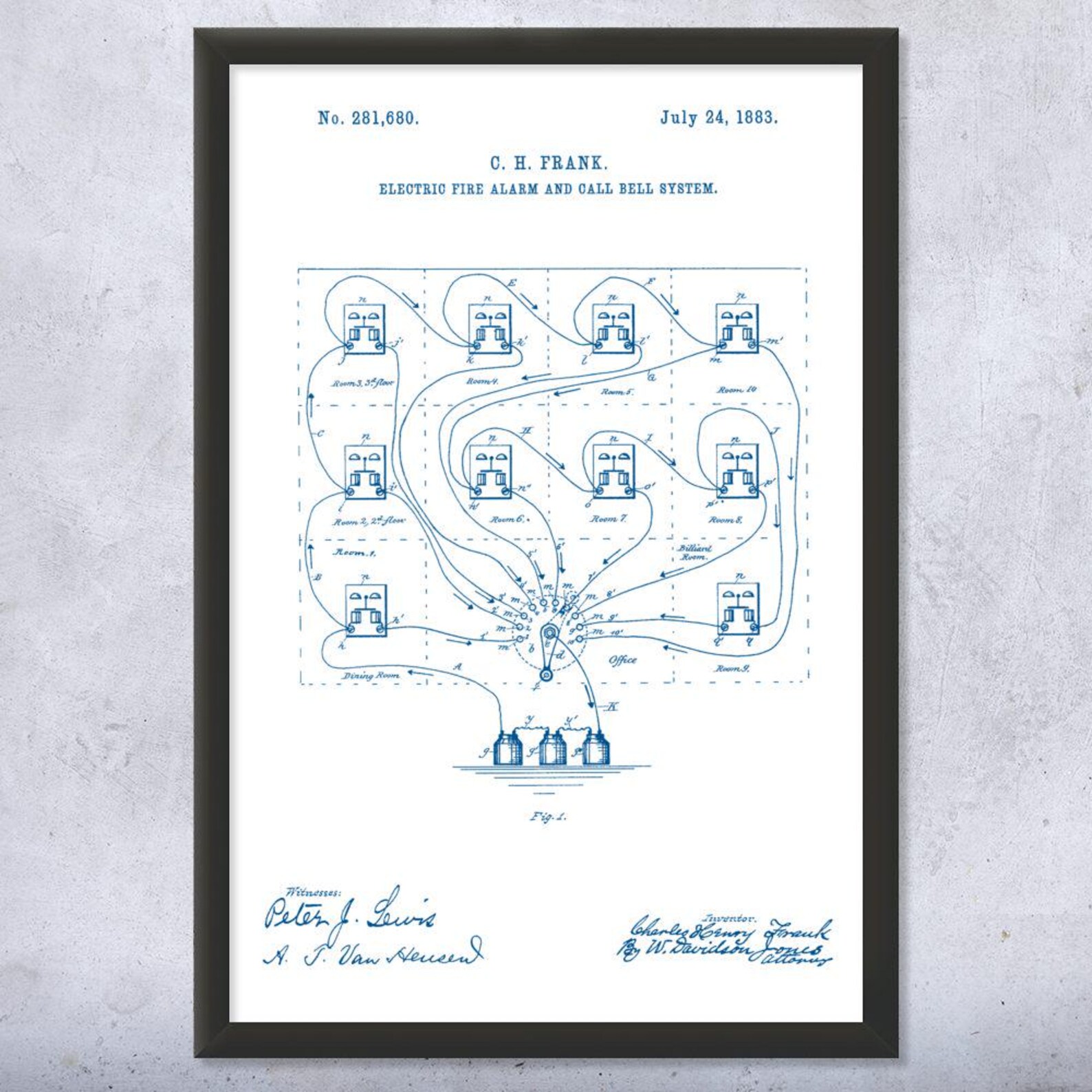 Fire Alarm System Patent Art Print: Bell Hanger Gift, Alarm Installer ...