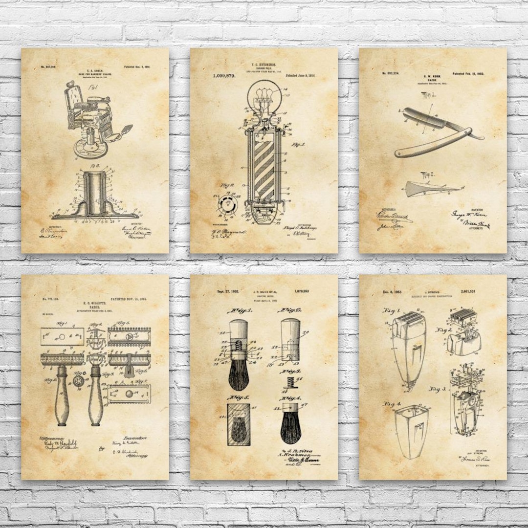 Barber Shop Patent Wall Art Set of 6 | Poster, Canvas or Framed | Hair ...