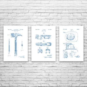 Firefighting Patent Wall Art Set of 3 | Poster, Canvas or Framed | Fire ...