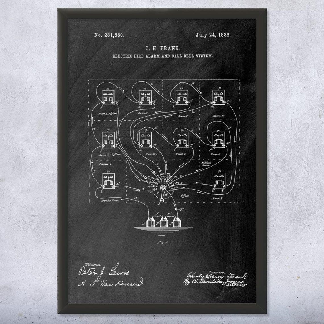 Fire Alarm System Patent Art Print: Bell Hanger Gift, Alarm Installer ...
