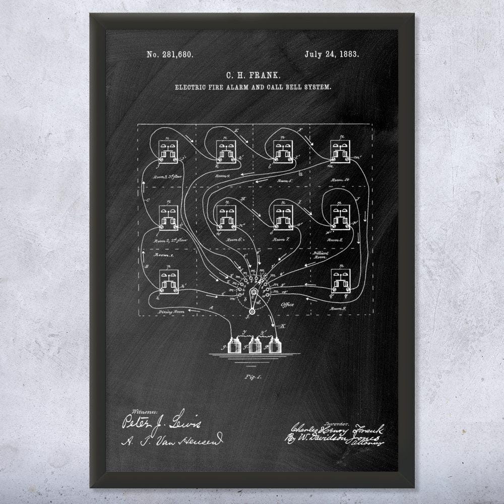 Fire Alarm System Patent Art Print: Bell Hanger Gift, Alarm Installer ...