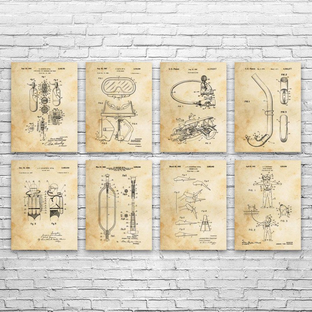 Scuba Diving Patent Wall Art Set of 8: Swimming Gifts, Diving Art - Etsy