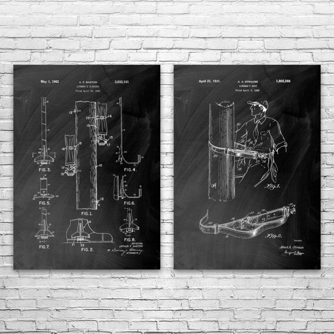 Lineman Patent Wall Art Set of 2 | Poster, Canvas or Framed ...