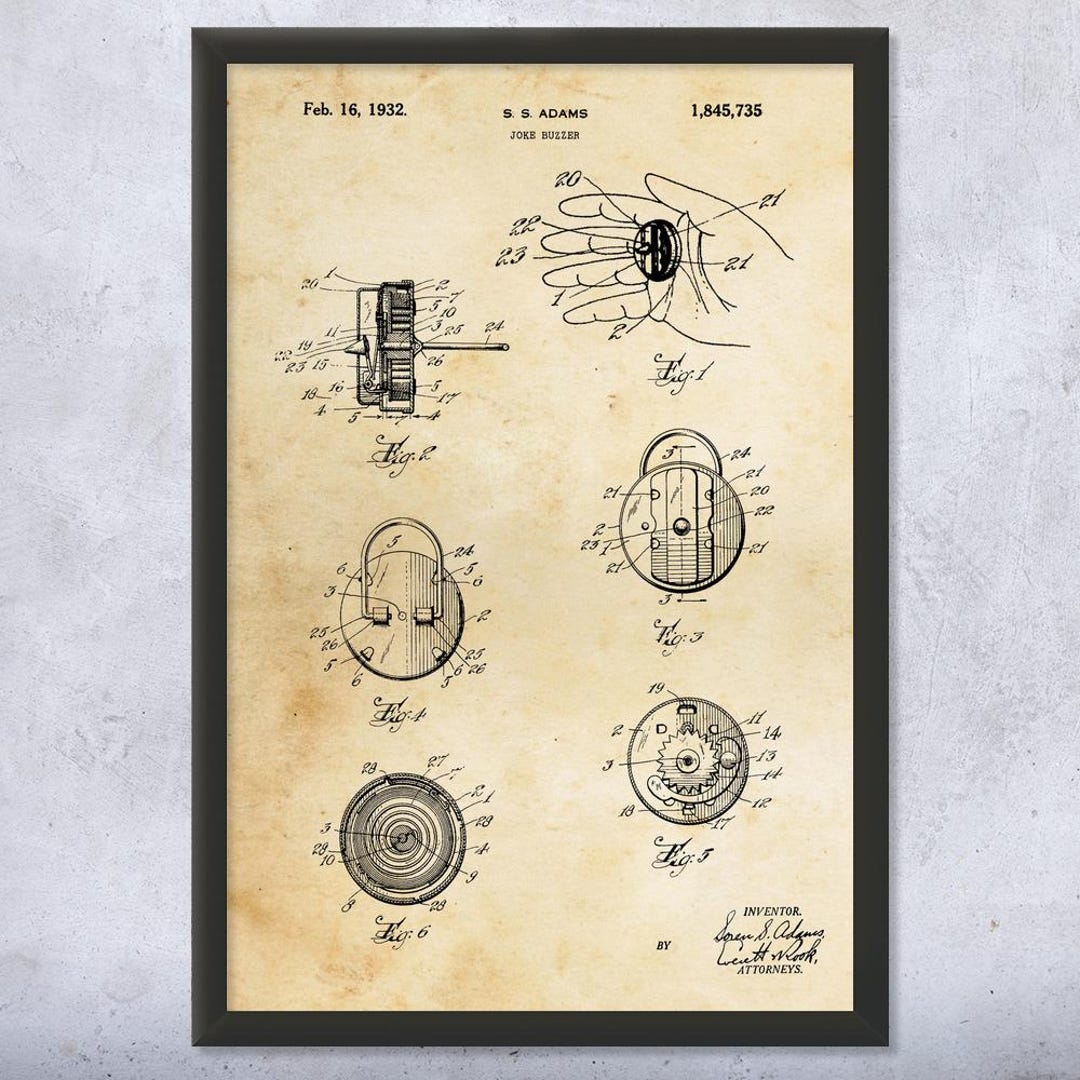 Hand Buzzer Patent Wall Art | Poster, Canvas or Framed | Comedian Gift ...