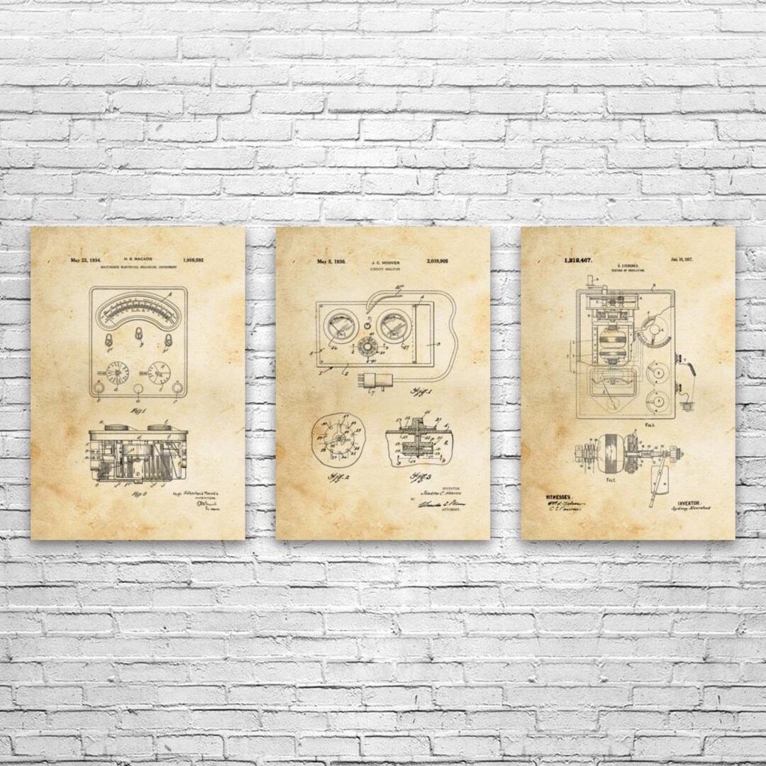 Electrician Patent Wall Art Set of 3 Poster, Canvas or Framed ...