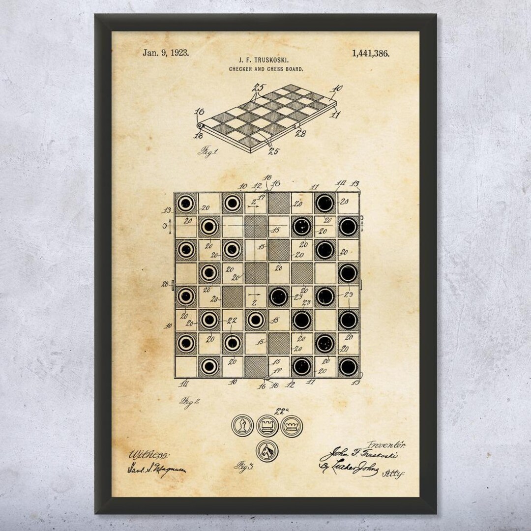 Checkers Board Patent Art Print: Board Game Art, Play Room Decor - Etsy