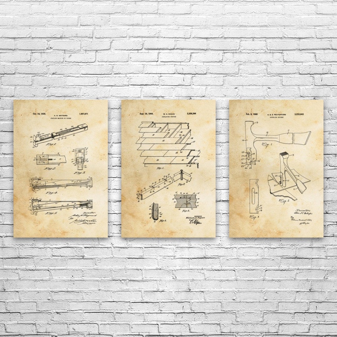 Roofing Patent Posters Set of 3, Roofer Gifts, Industrial Art ...
