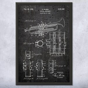Framed Trumpet Wall Art Print, Trumpet Design, Jazz Art, Music Class ...