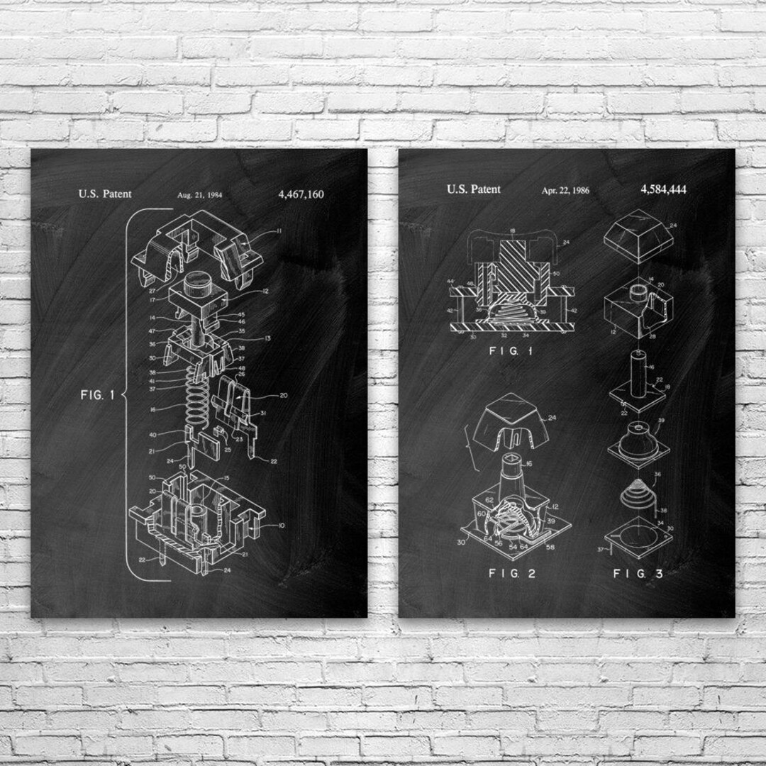 Mechanical Keyboard Patent Wall Art Set of 2 | Poster, Canvas or Framed ...