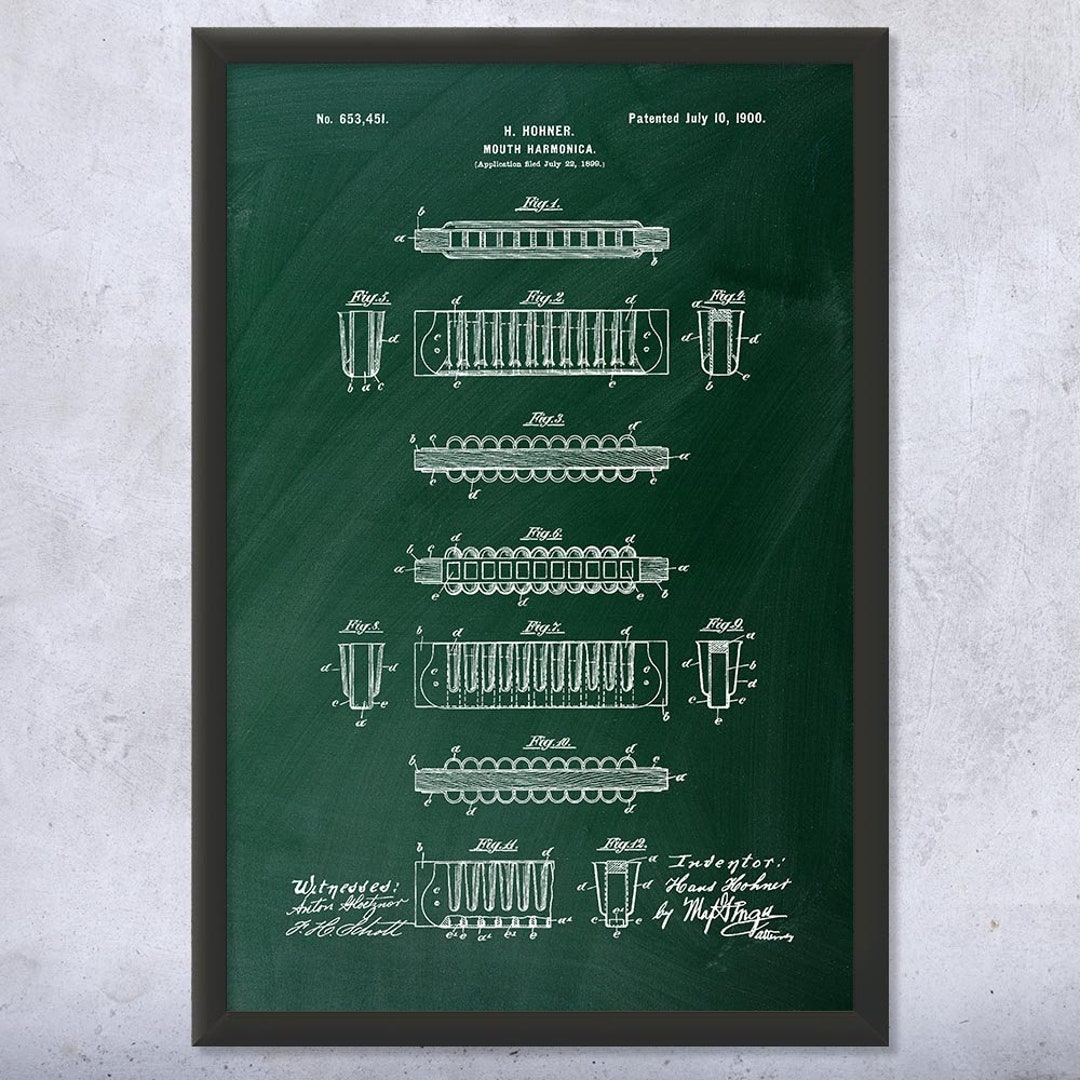 Framed Harmonica Wall Art Print, Recording Studio Art, Blues Player ...