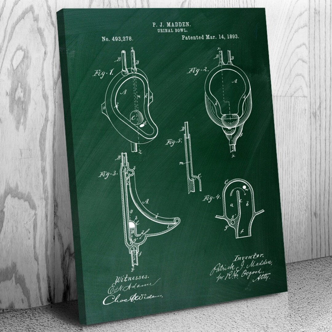 Urinal Bowl Patent Canvas Print, Contractor Gift, Restroom Wall Art ...
