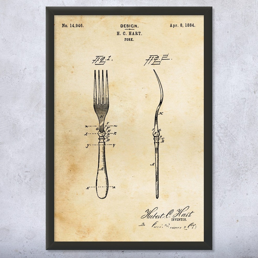 Framed Fork Wall Art Print Kitchenware Art Culinary Gifts - Etsy