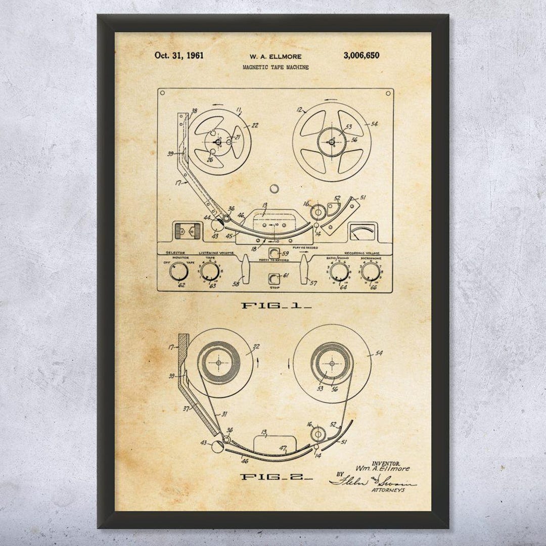 Magnetic Tape Machine Patent Art Print: Musician Gifts, Music Studio ...