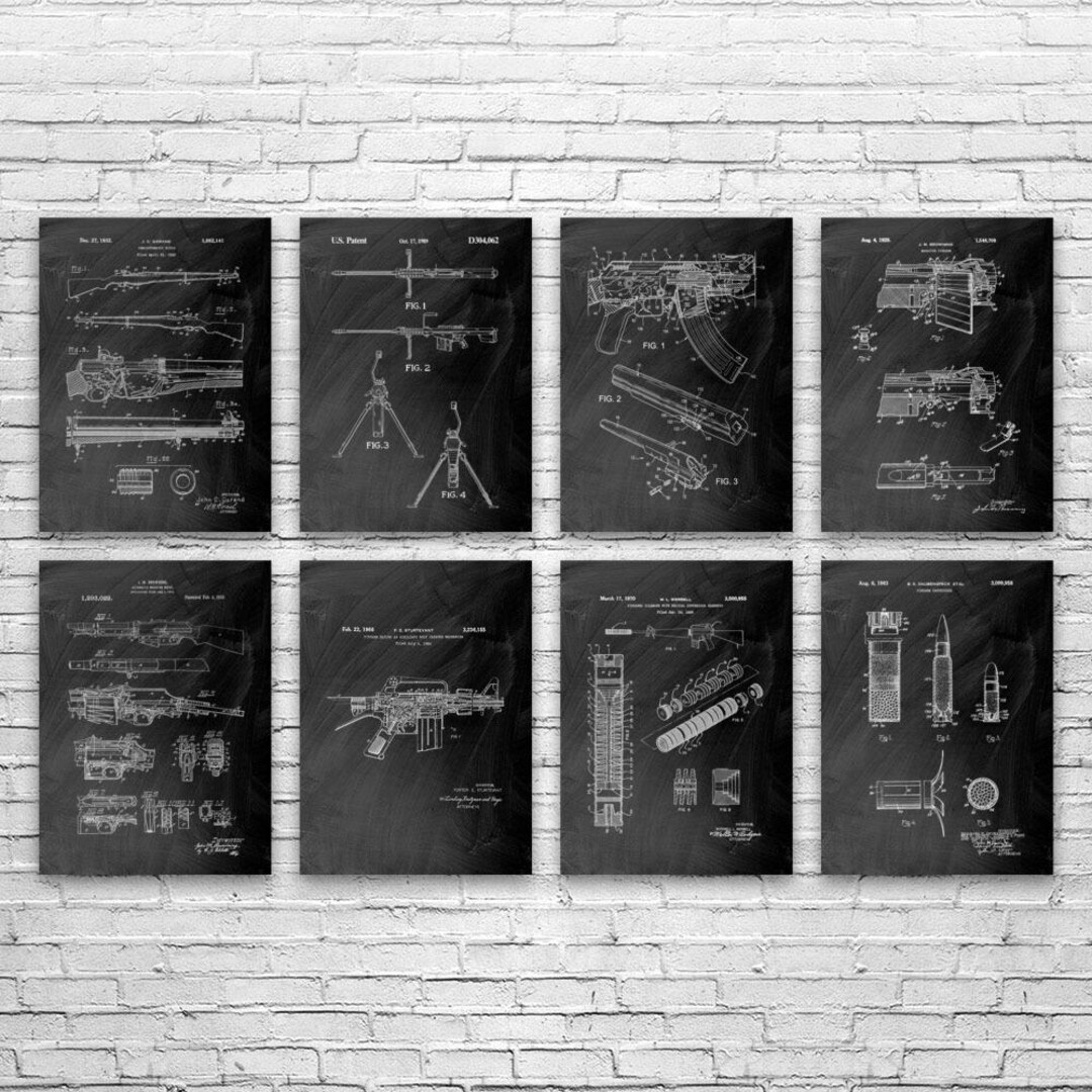 Combat Rifle Patent Prints Set of 8, Soldier Gift, Marine Gift, Army ...