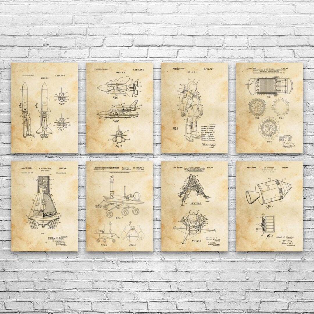 NASA Space Patent Wall Art Set of 8 | Poster, Canvas or Framed | Space ...