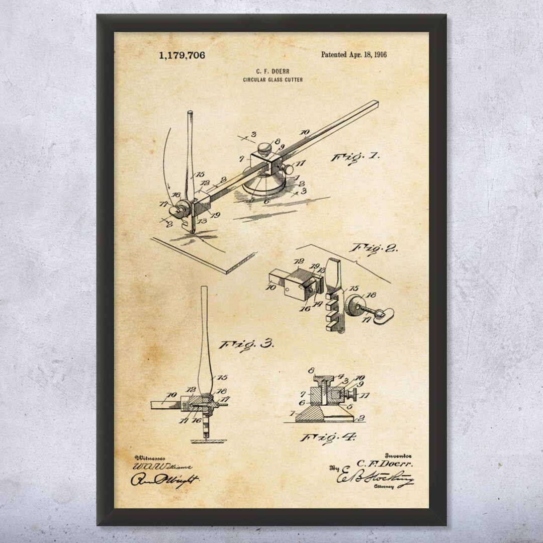 Compass Cutter Patent Art Print: Glass Working Art, Glazier Gift - Etsy