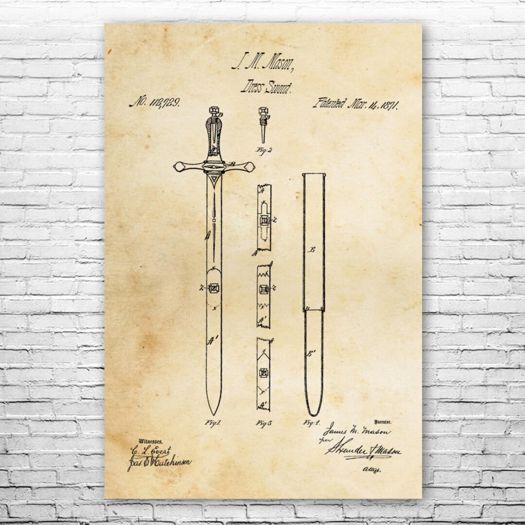 Dress Sword Poster Print, Medieval Art, Sword Blueprint, Bladesmith ...