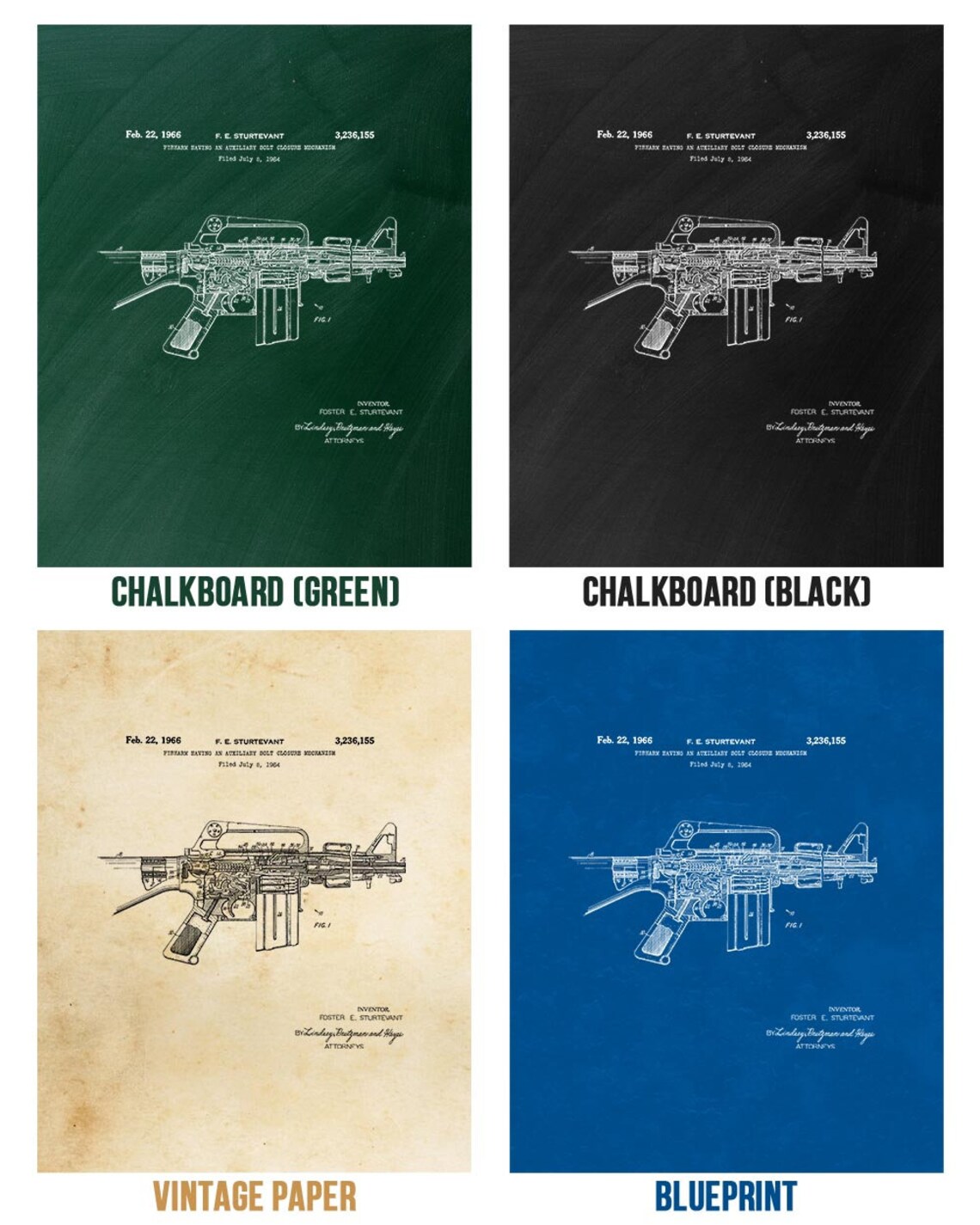 M16 Rifle Poster Print Gun Club Art AR-15 Blueprint Soldier | Etsy