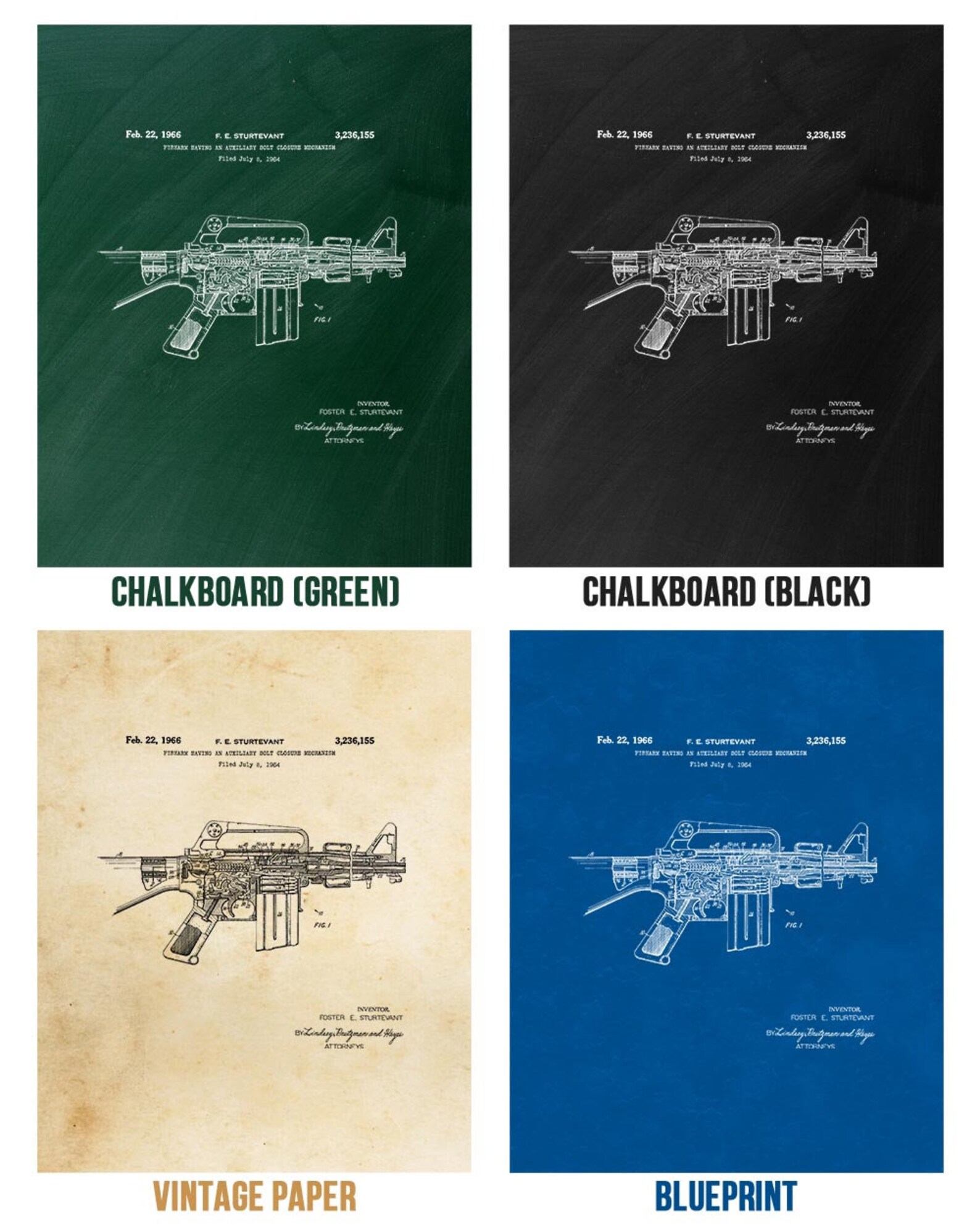 M16 Rifle Poster Print Gun Club Art AR-15 Blueprint Soldier | Etsy