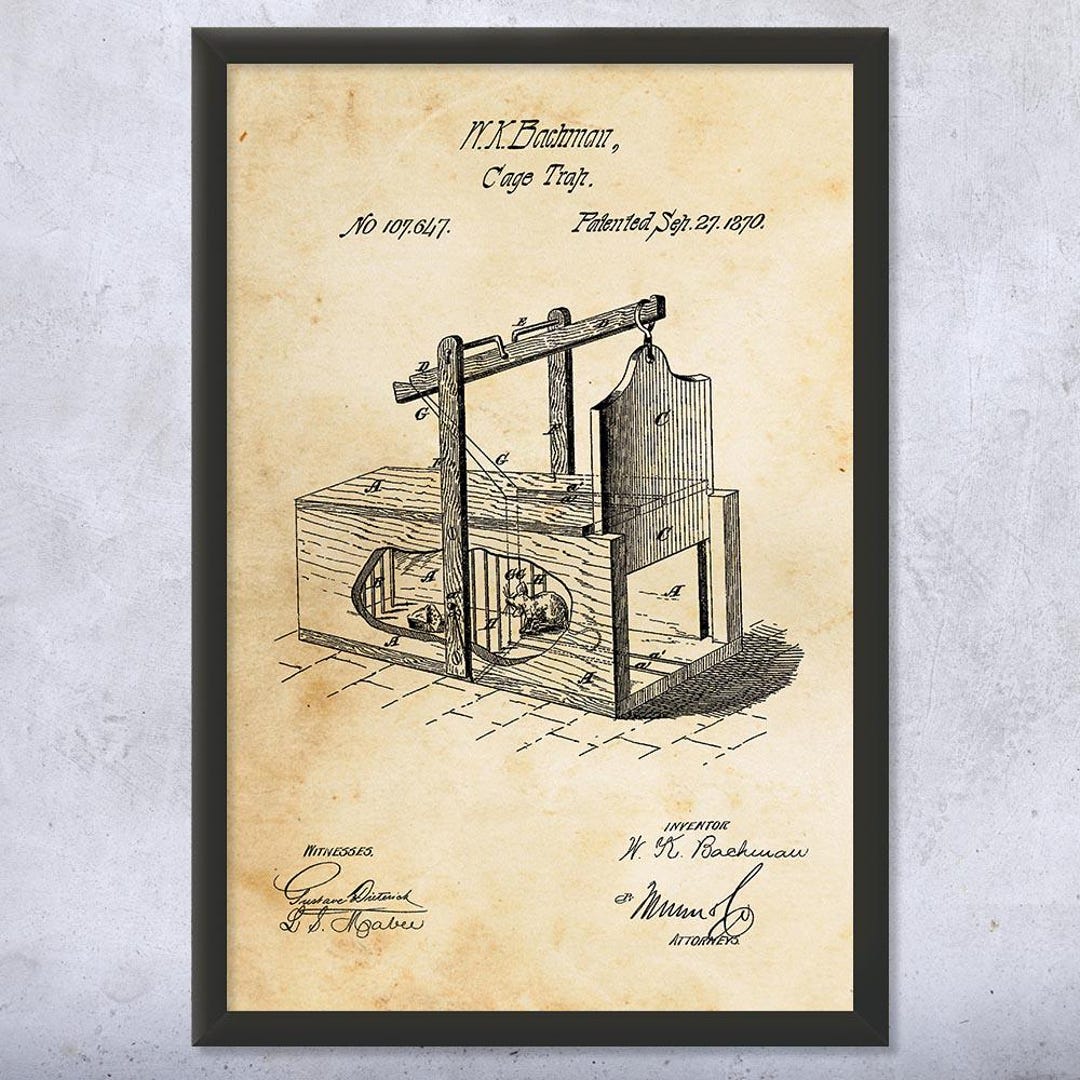 Animal Trap Patent Wall Art | Poster, Canvas or Framed | Animal Control ...