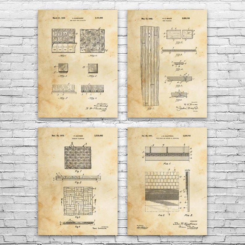 Flooring Patent Wall Art Set of 4: Interior Decorator, Contractor Gifts ...