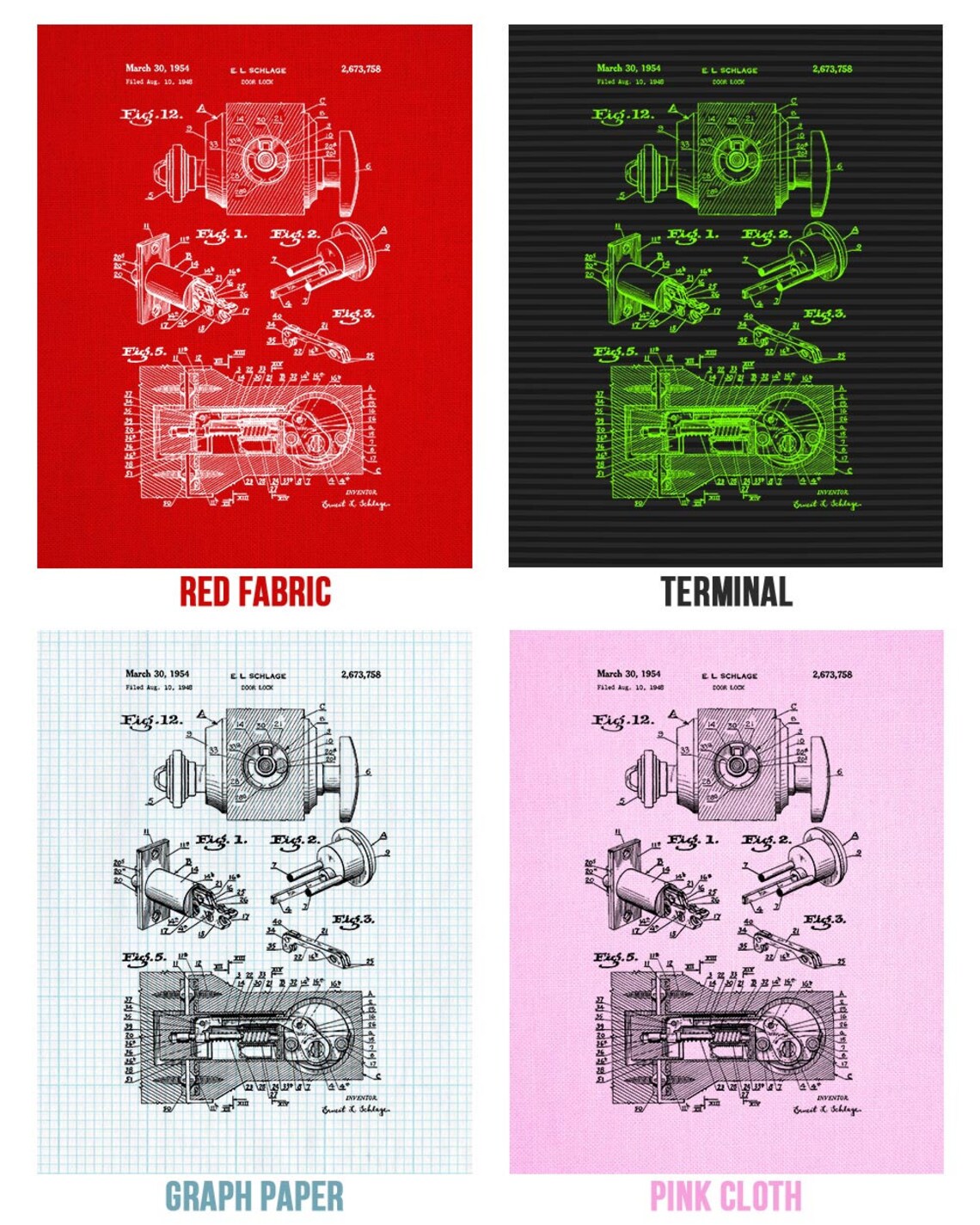 Lock Patent Posters Set of 6 Locksmith Gift Lock Blueprint - Etsy