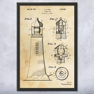 Lighthouse Patent Wall Art Poster, Canvas or Framed Maritime Art ...