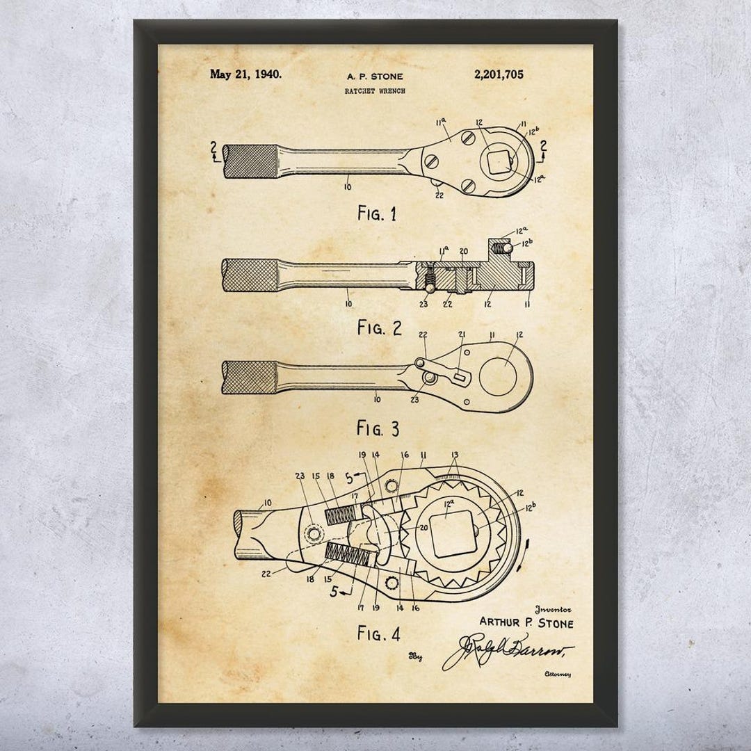 Ratchet Wrench Patent Wall Art | Poster, Canvas or Framed | Garage ...