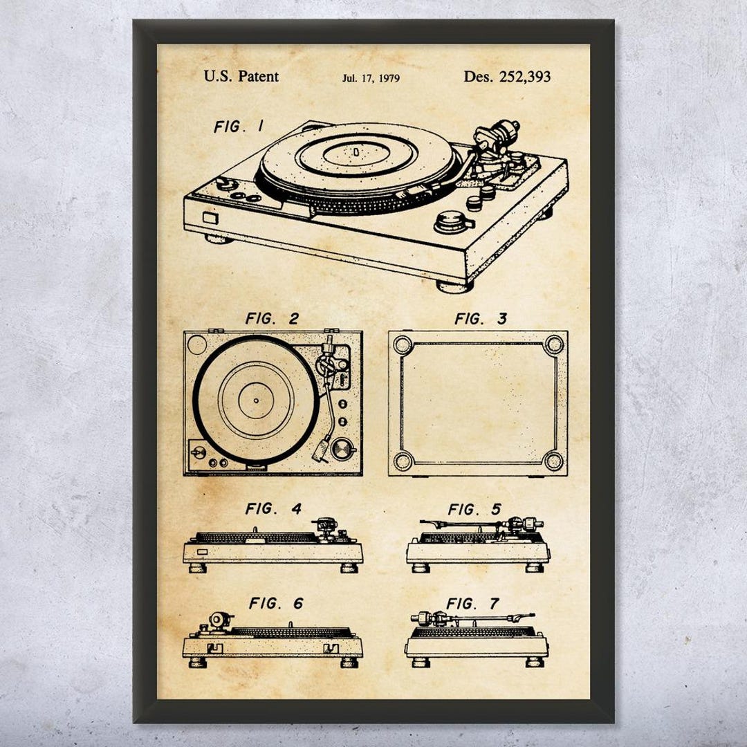 Record Turntable Patent Wall Art Poster, Canvas or Framed Dj Gifts ...