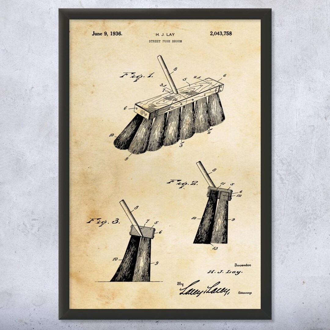 Street Sweepers Broom Patent Art Print: Grounds Keeper, Custodian Gifts ...