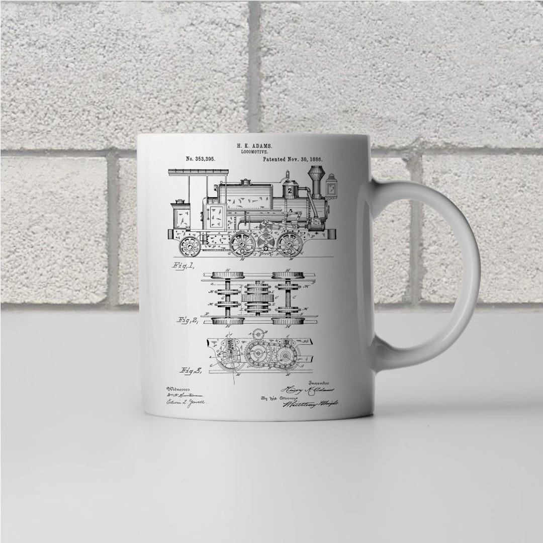 Locomotive Patent Mug, Railroad Engineer, Conductor Gift, Train ...