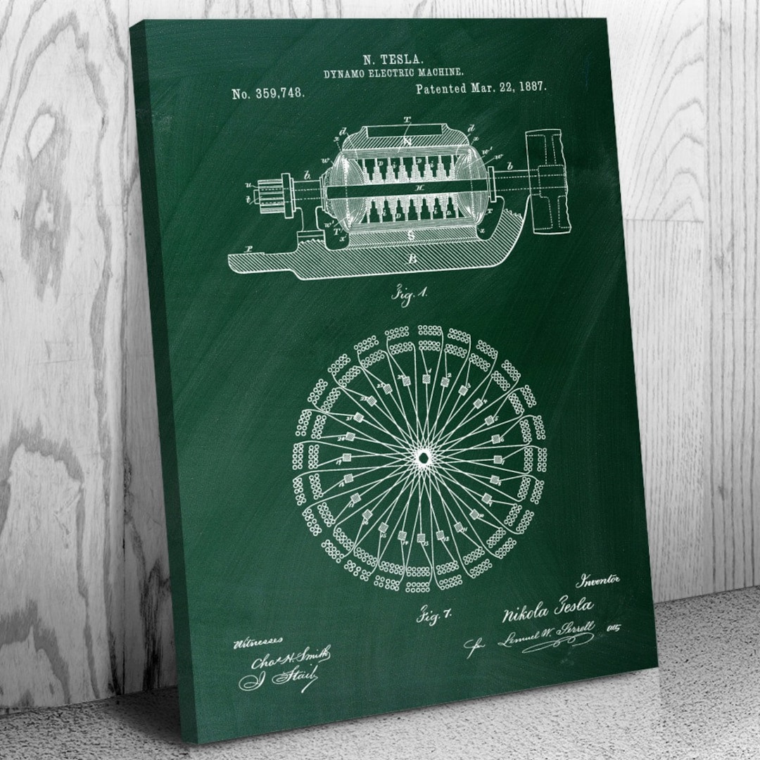 Nikola Tesla Dynamo Electric Machine Patent Canvas Print, Classroom Art ...