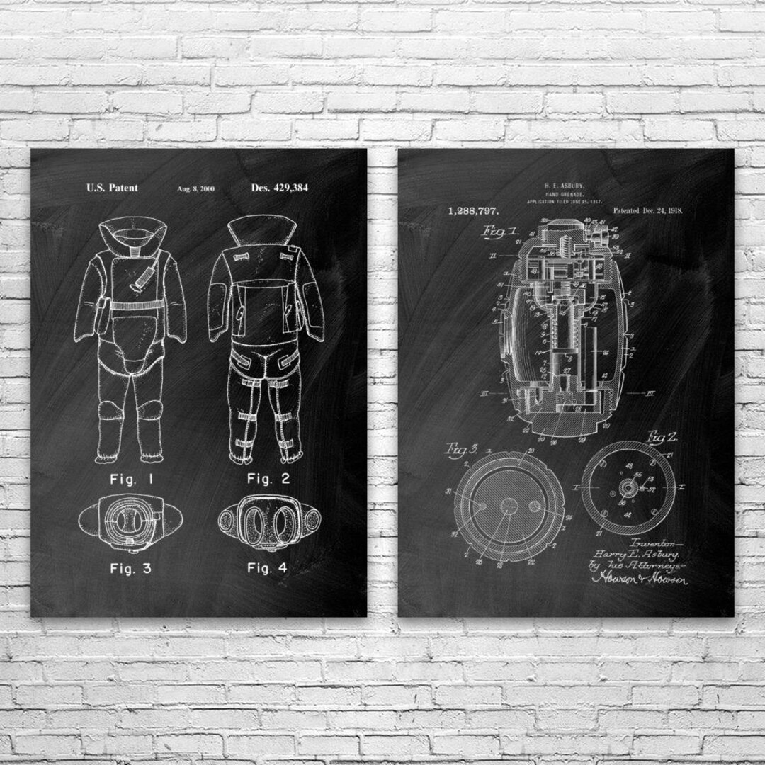 EOD Bomb Squad Patent Wall Art Set of 2 | Poster, Canvas or Framed ...
