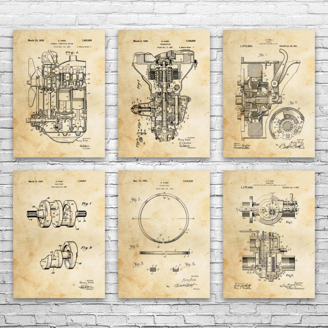 Henry F. Automotive Patent Wall Art Set of 6 Poster, Canvas or Framed ...