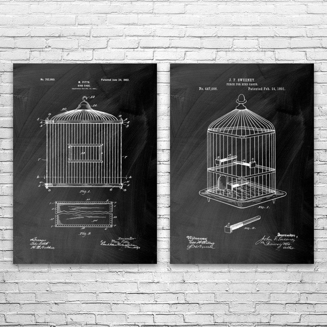 Bird Cage Patent Wall Art Set of 2: Pet Store Art, Bird Keeper Gift - Etsy