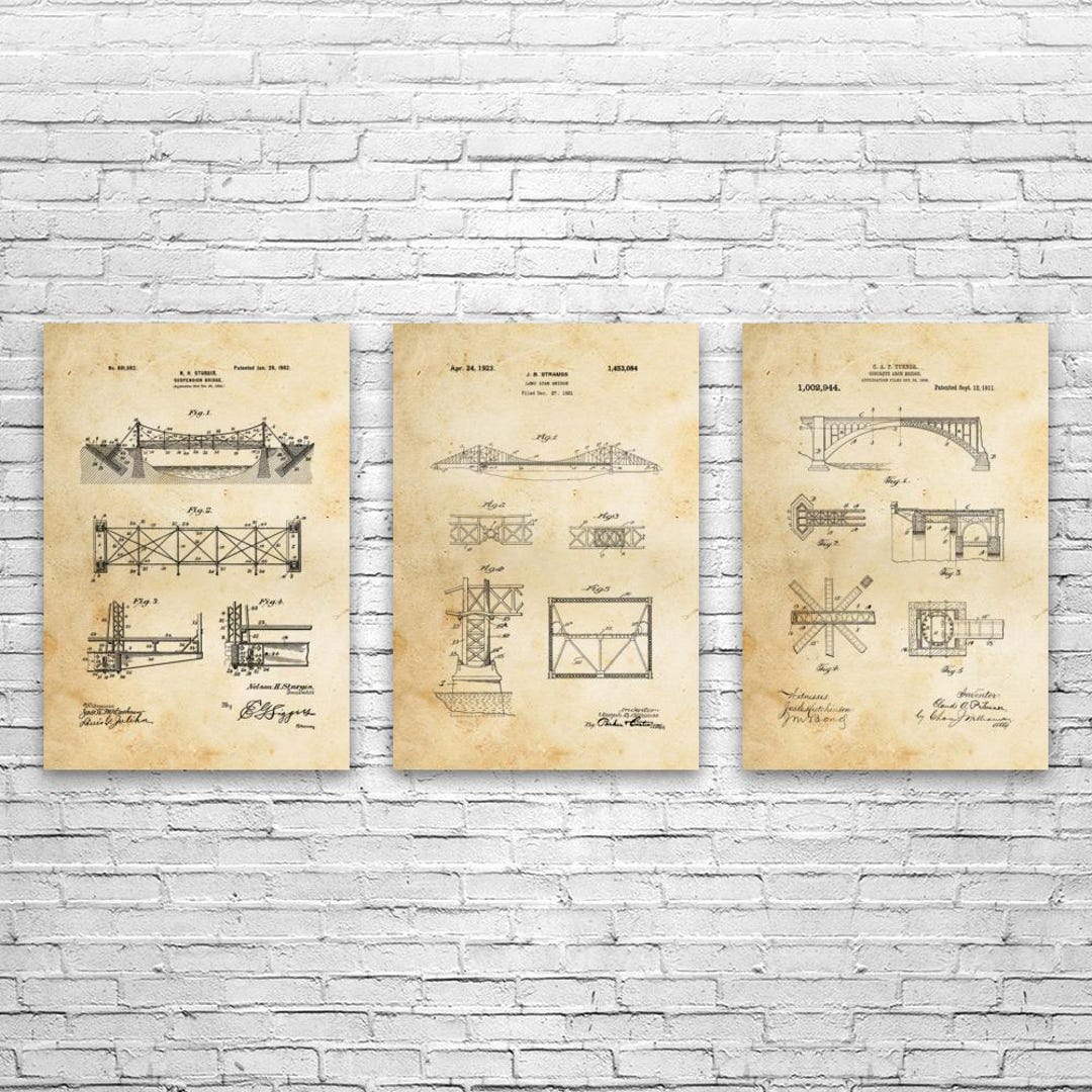 Bridge Patent Posters Set of 3, Structural Engineer, Architect Gift ...