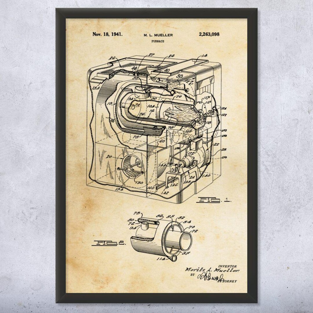 Hot Air Furnace Patent Wall Art | Poster, Canvas or Framed | Ac ...