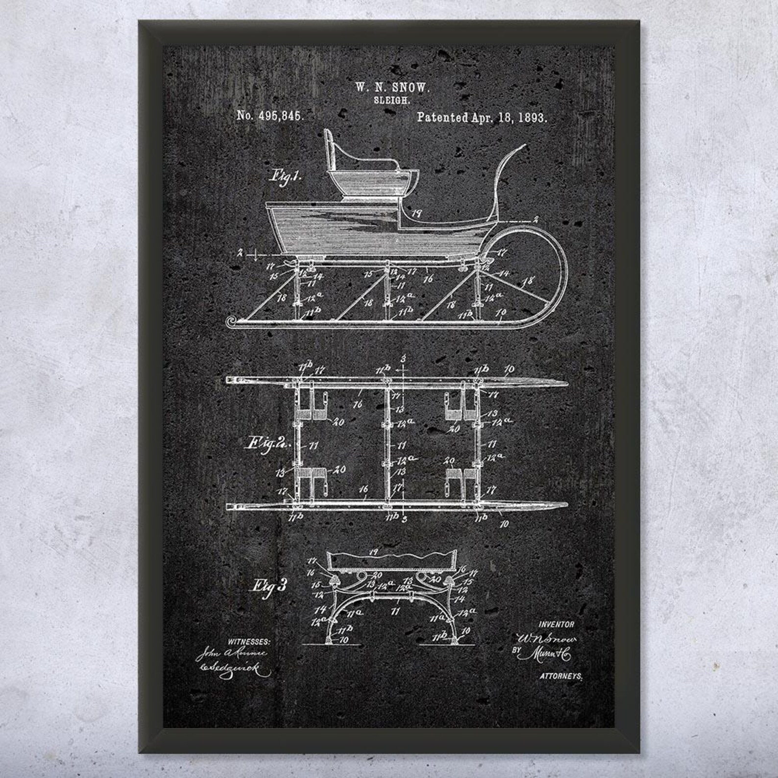 Sleigh Patent Art Print: Santa Dad Gifts, Christmas Decor - Etsy