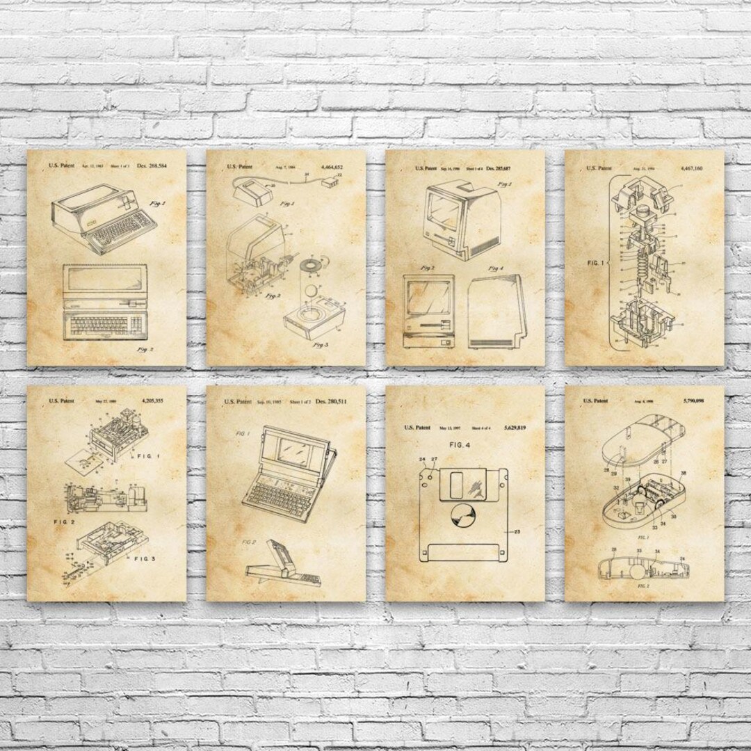Retro Computer Patent Wall Art Set of 8 | Poster, Canvas or Framed ...