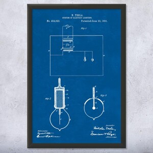 Nikola Tesla Light Bulb Patent Wall Art | Poster, Canvas or Framed ...