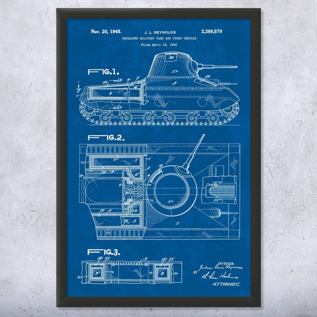 Framed WW2 Tank Wall Art Print, World War 2 Art, Tank Blueprint ...