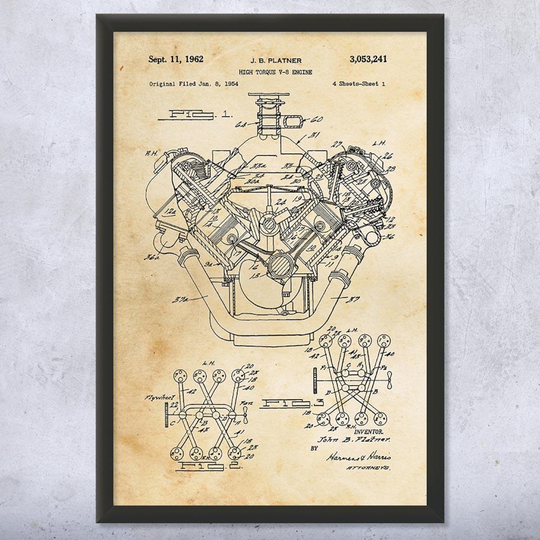 V8 Engine Patent Art Print: Muscle Car Art, Hemispherical - Etsy