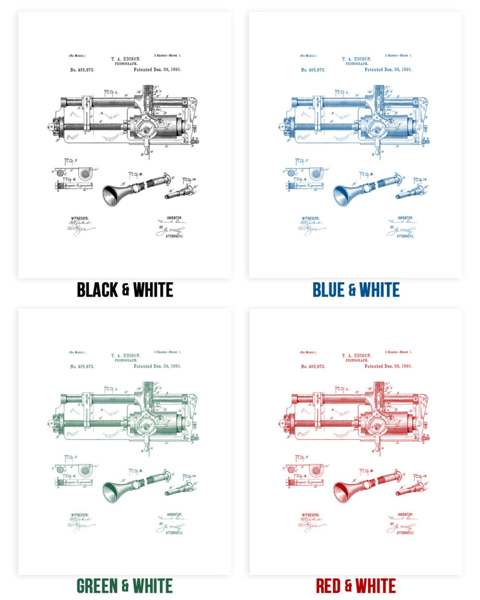 Thomas Edison Inventions Posters Set of 2 Music Studio Art | Etsy