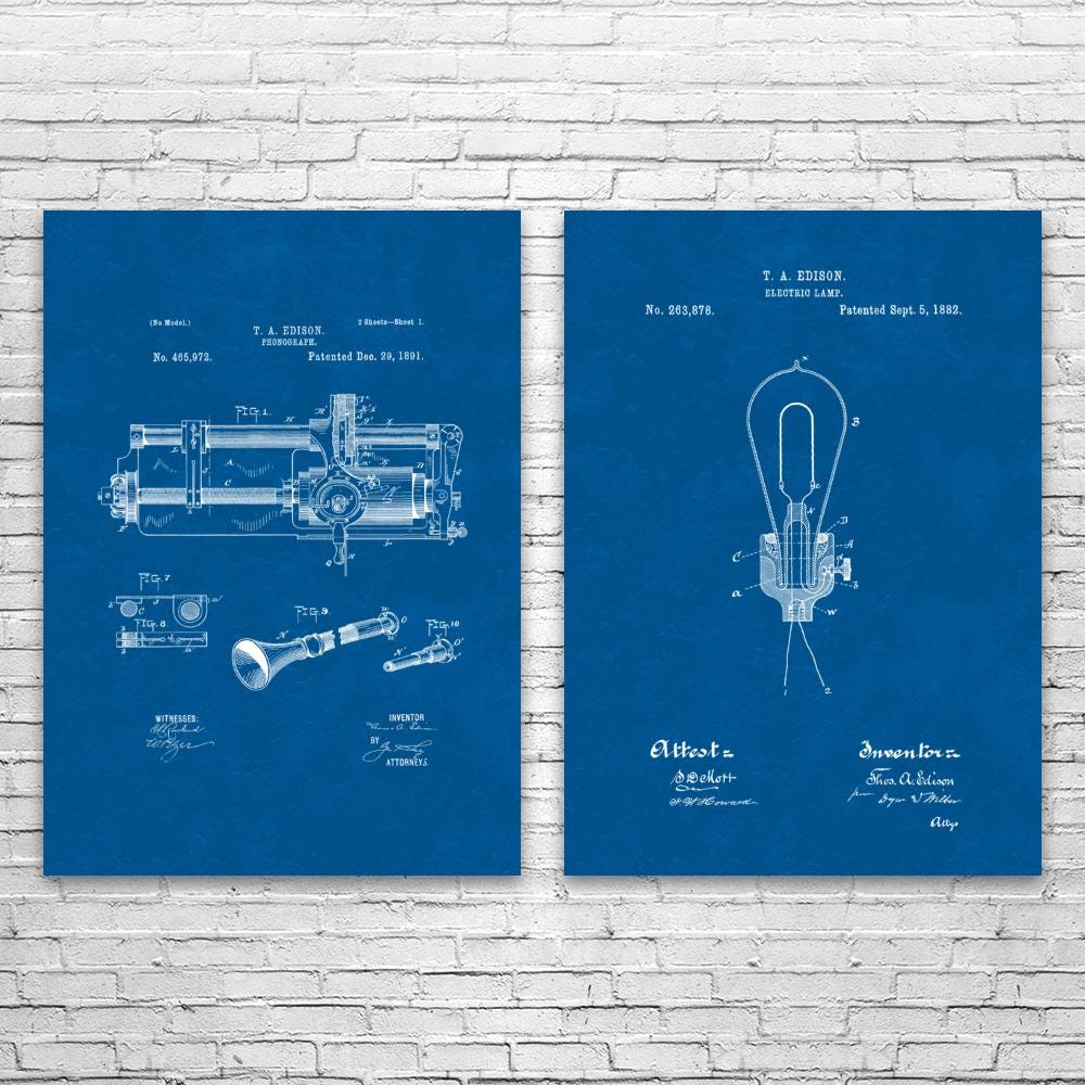 Thomas Edison Inventions Patent Wall Art Set of 2: Classroom Decor ...