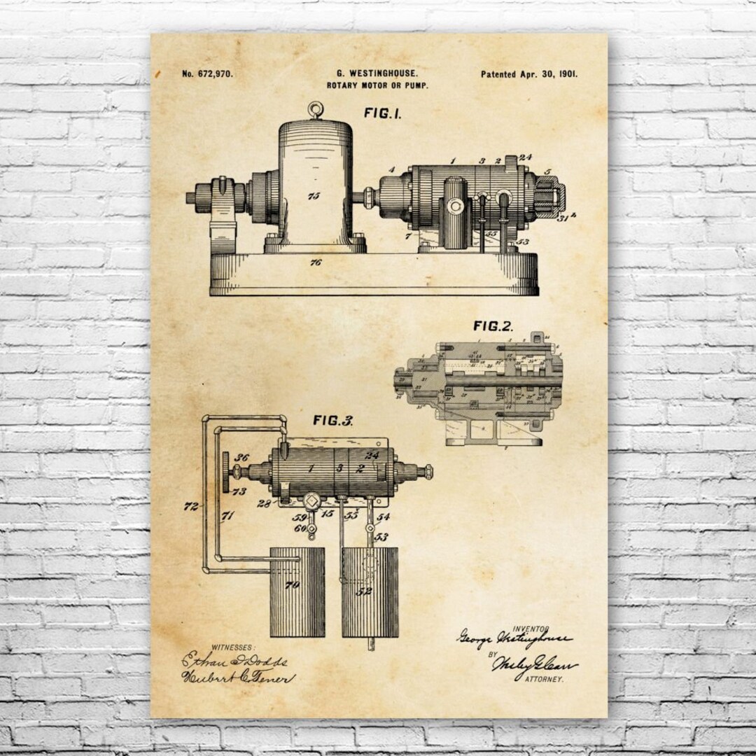 Westinghouse Rotary Motor Poster Print, Engineer Gifts, Motor Art Print ...