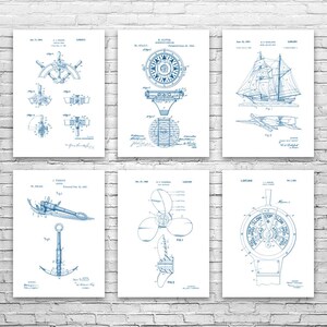 Nautical Patent Wall Art Set of 6: Sailing Gift, Boating Art - Etsy