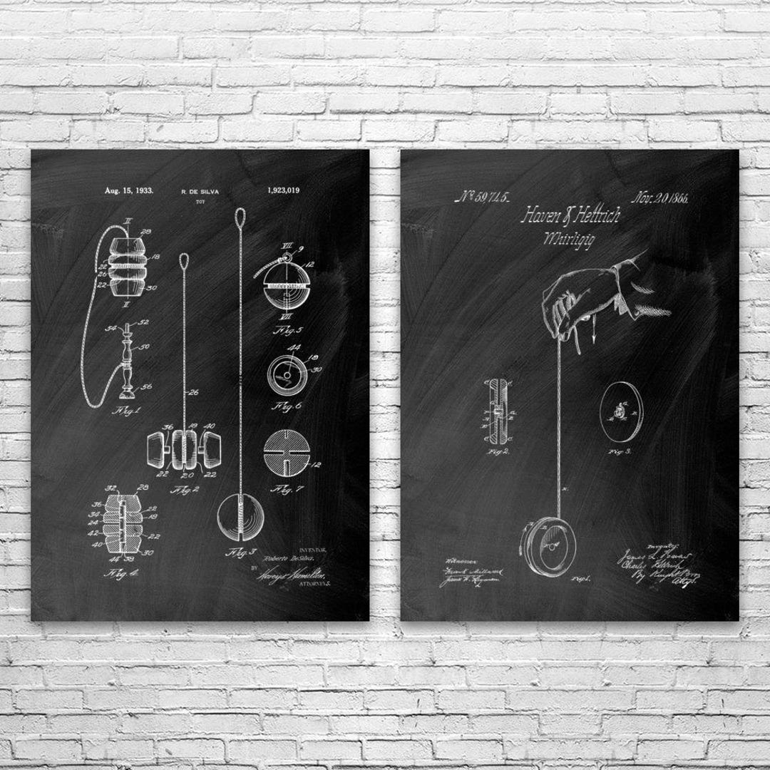 Yoyo Patent Wall Art Set of 2 | Poster, Canvas or Framed | Gifts for ...