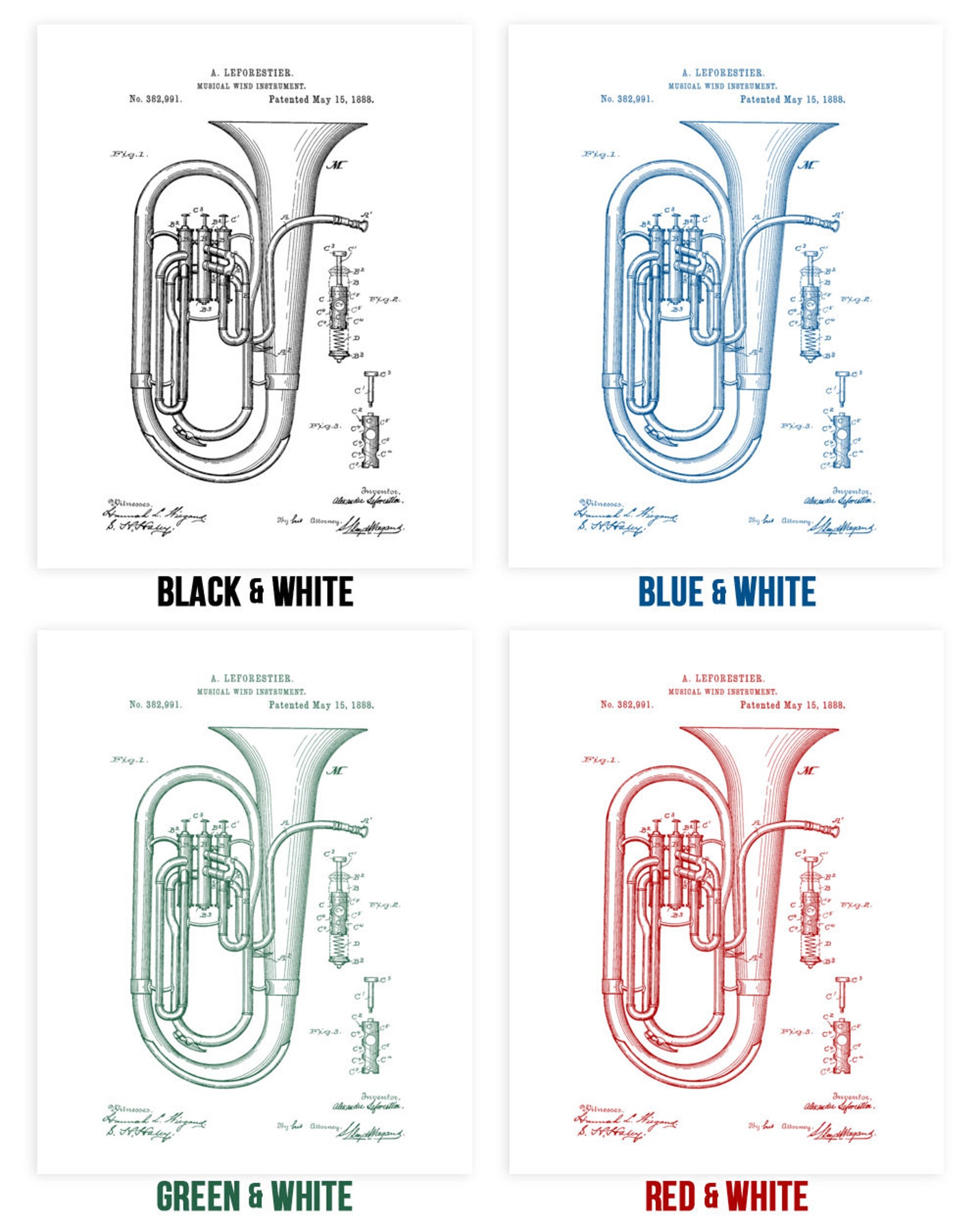 Concert Tuba Poster Print Musician Gift Marching Band Art | Etsy