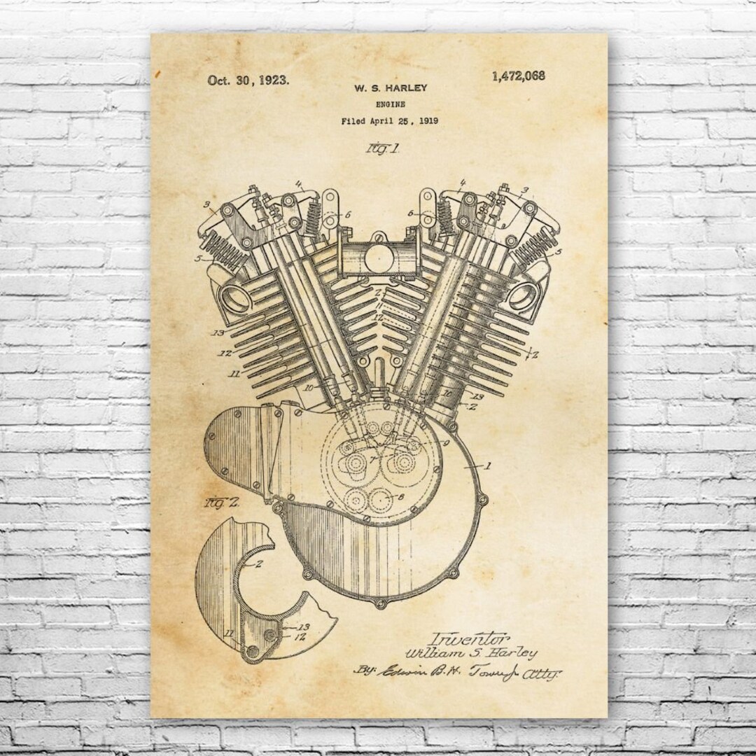 Motorcycle Engine Poster Print, Bike Shop Decor, Engine Blueprint, Bike ...